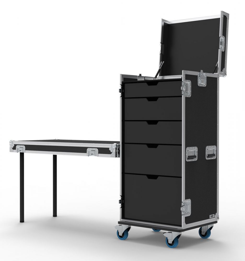 5 Drawer Production Flight Case with Hinged Top Lid | NSP Cases