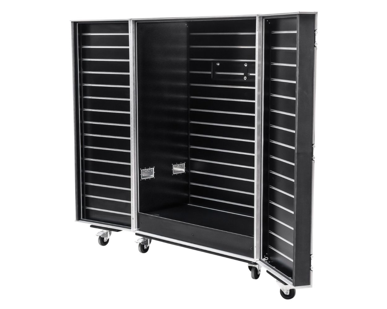 Retail Display Flight Case with Slat Wall in Black | NSP Cases